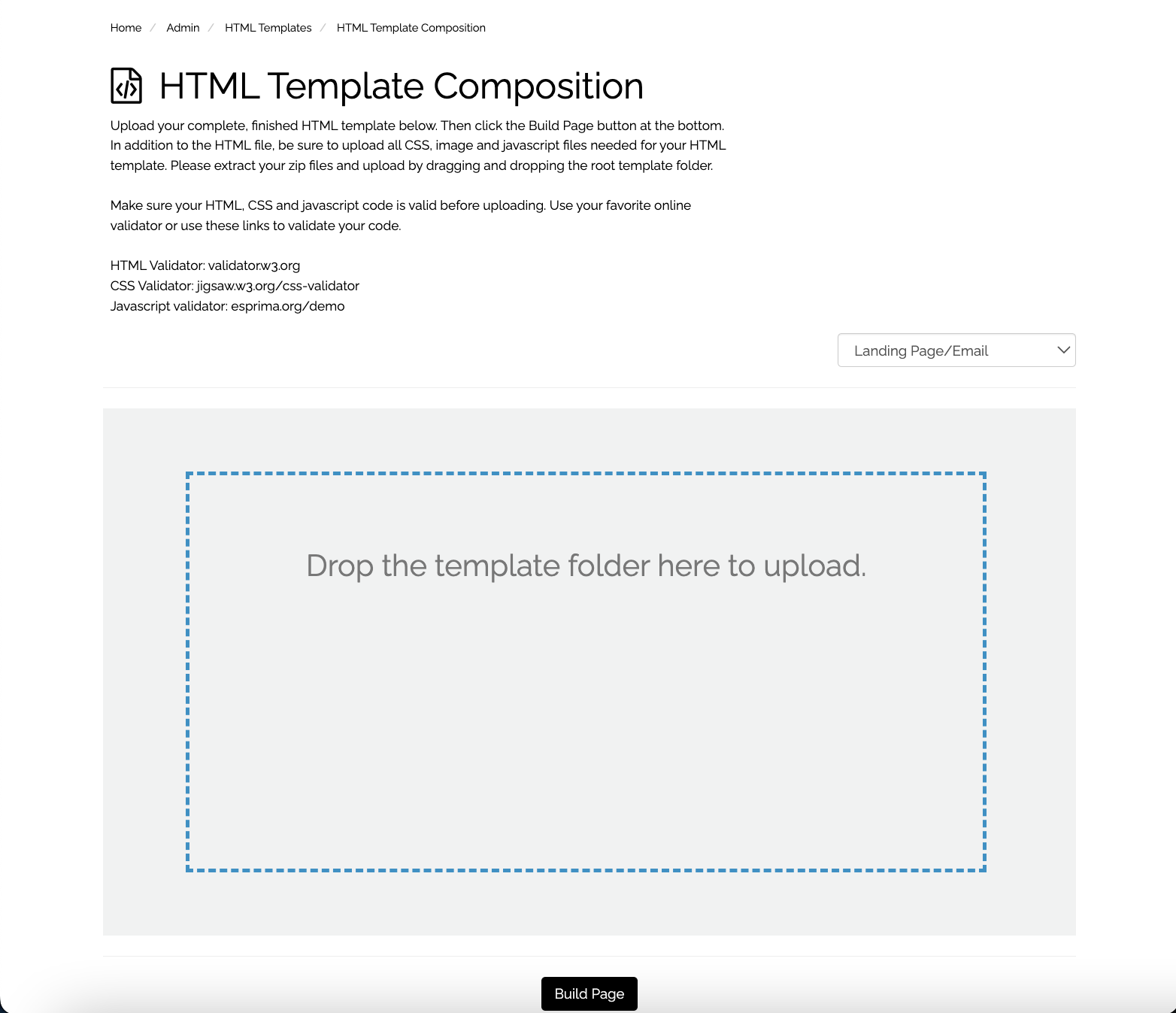 Installing an HTML Template